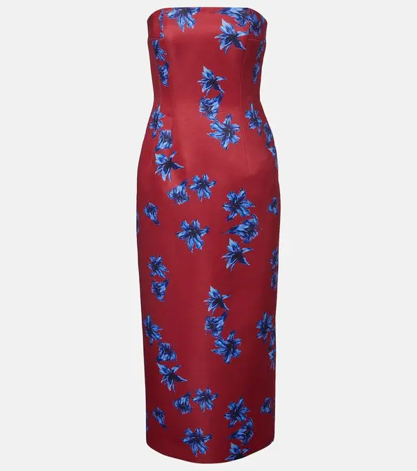 EMILIA WICKSTEAD Leila Floral Duchess Satin Midi Dress - Red