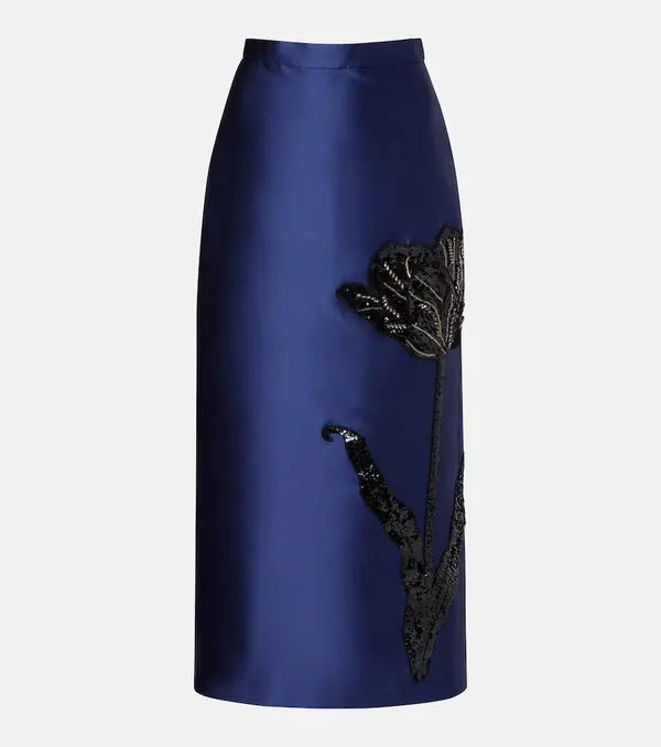 Erdem Sequined Twill Pencil Skirt - Blue