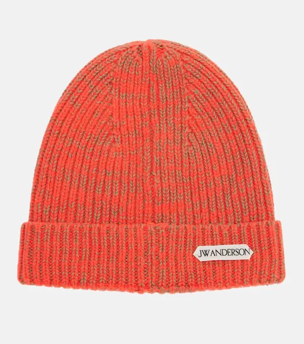 JW Anderson Ribbed-knit Wool And Cotton Beanie - Orange