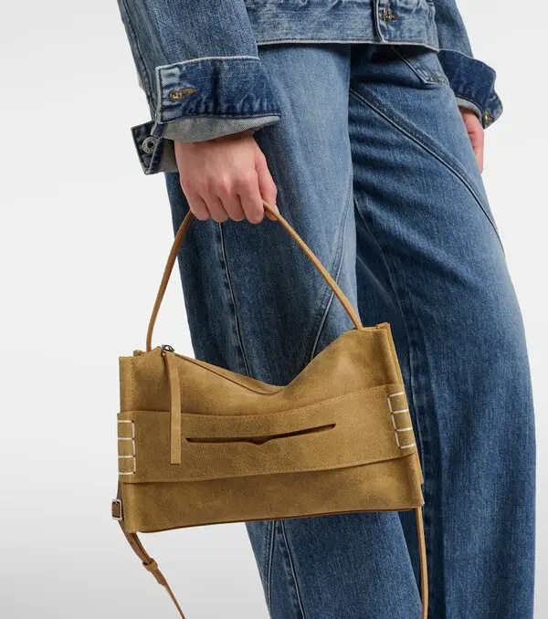 JW Anderson Loafer Small Suede Shoulder Bag - Beige
