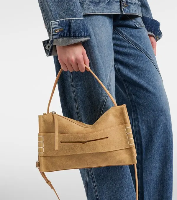 JW Anderson Loafer Small Suede Shoulder Bag - Beige