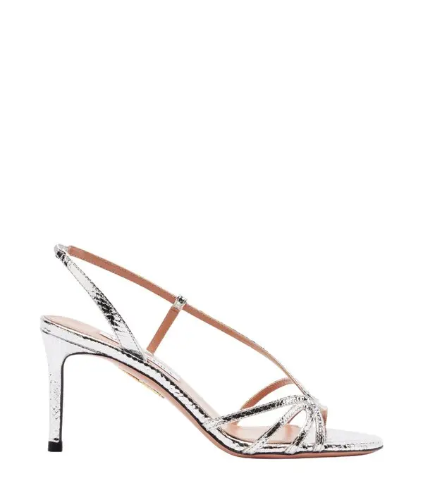 AQUAZZURA Talk To Me 75 Metallic Leather Sandals - Silver