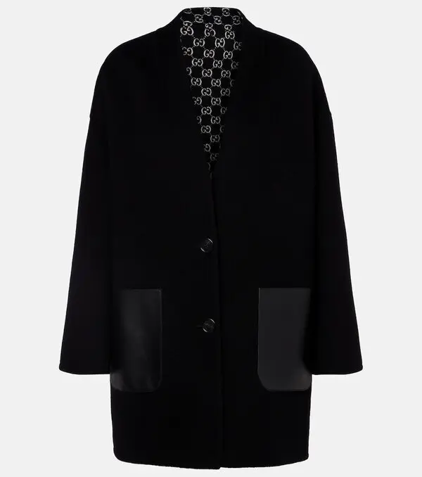 Gucci Reversible Leather-trimmed Wool Coat - Black