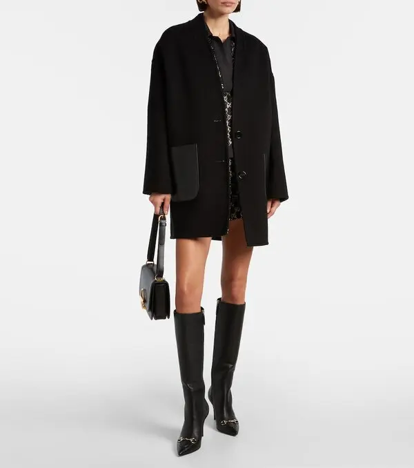 Gucci Reversible Leather-trimmed Wool Coat - Black