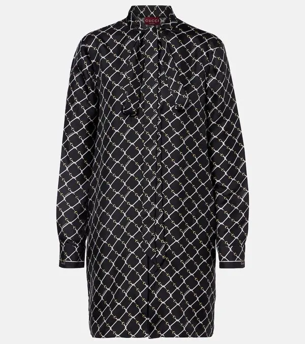 Gucci Printed Tie-neck Silk Minidress