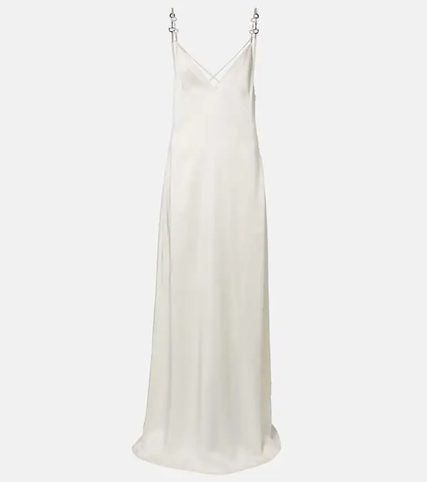 Gucci Horsebit Embellished Satin Slip Dress - White