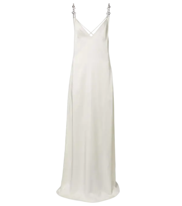 Gucci Horsebit Embellished Satin Slip Dress - White