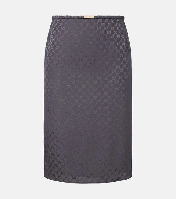 Gucci Gg Low-rise Silk Pencil Skirt - Grey