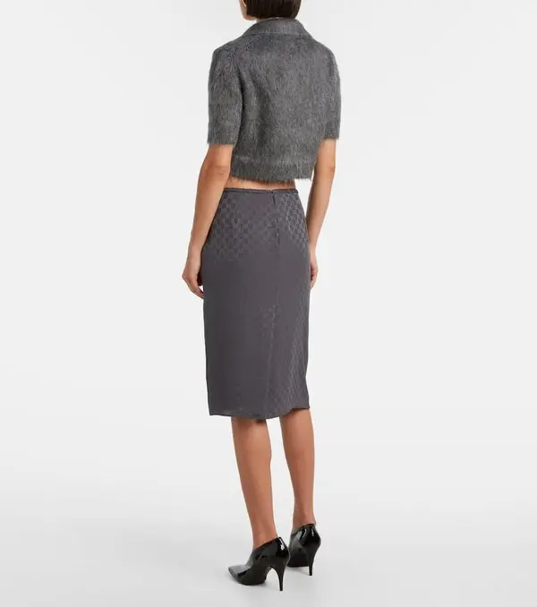 Gucci Gg Low-rise Silk Pencil Skirt - Grey