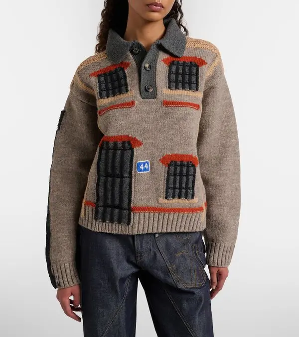 JW Anderson Wool Intarsia Jacquard Polo Sweater - Beige