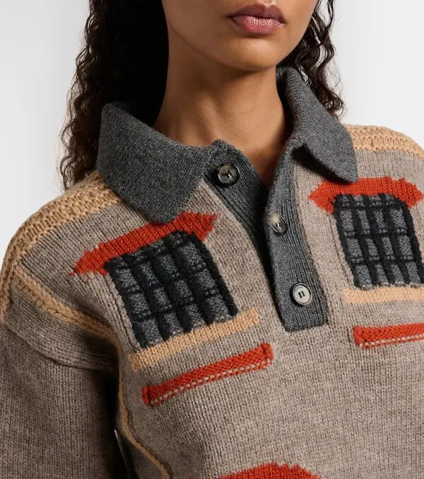 JW Anderson Wool Intarsia Jacquard Polo Sweater - Beige