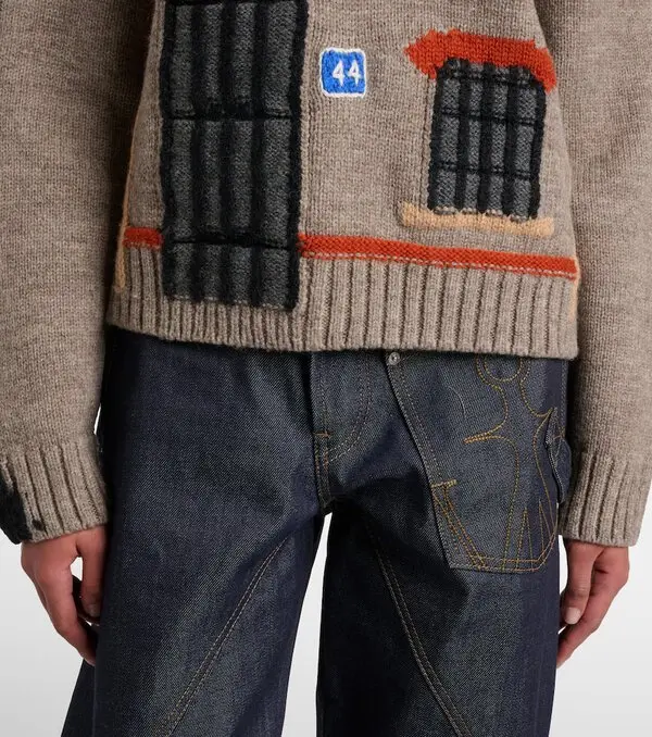 JW Anderson Wool Intarsia Jacquard Polo Sweater - Beige
