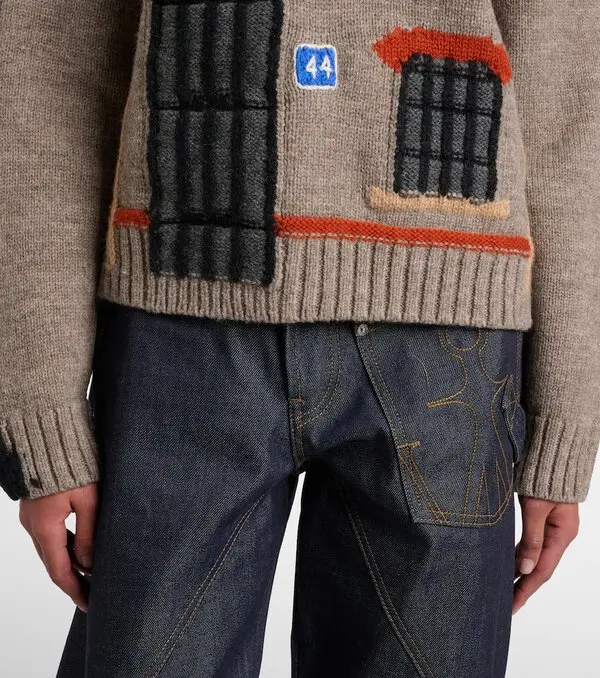 JW Anderson Wool Intarsia Jacquard Polo Sweater