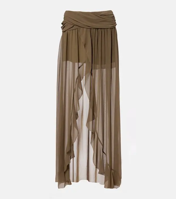 JACQUES WEI Asymmetric Draped Maxi Skirt - Green