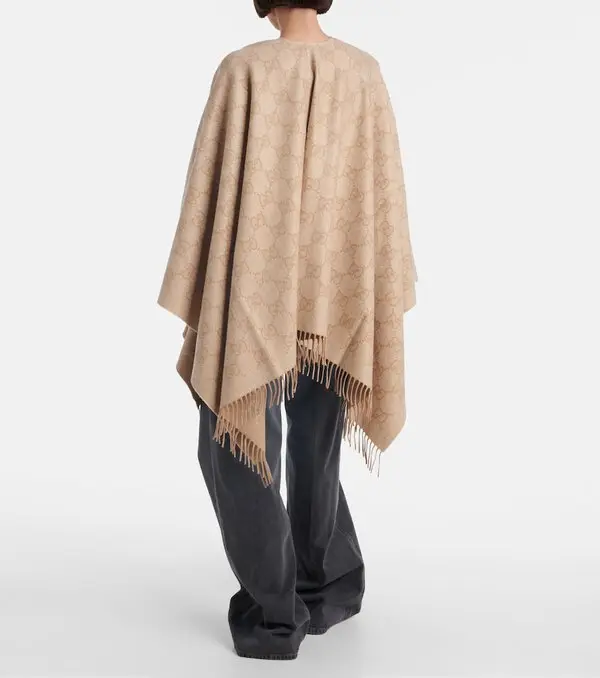 Gucci Gg Fringed Cashmere-blend Lamé Cape - Beige