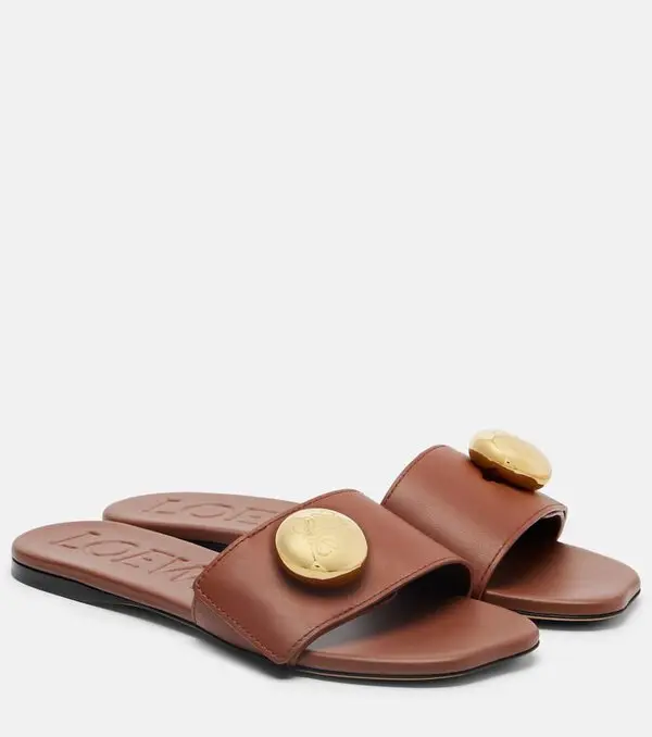 Loewe Pebble Leather Slides - Brown