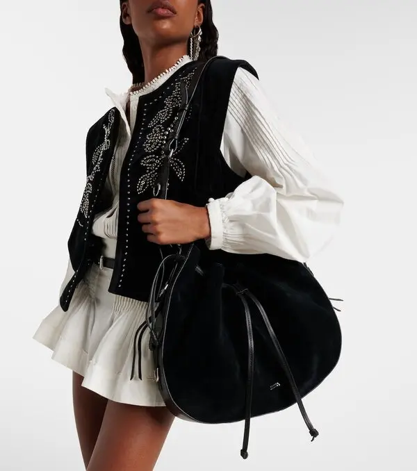 Isabel Marant Étoile Bolton Medium Suede Shoulder Bag - Black