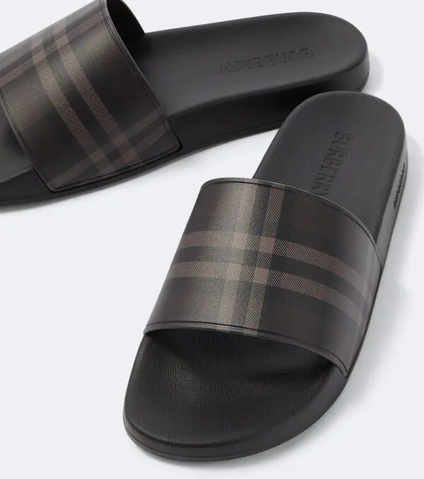 Burberry Check Slides - Brown