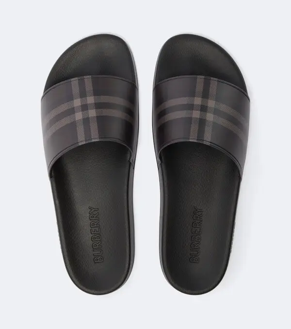 Burberry Check Slides - Brown
