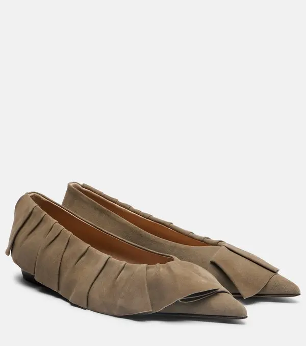 JW Anderson Ruffled Suede Ballerina Flats - Grey