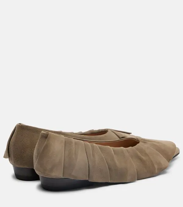 JW Anderson Ruffled Suede Ballerina Flats - Grey