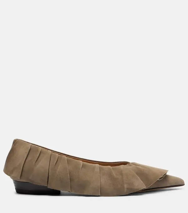 JW Anderson Ruffled Suede Ballerina Flats - Grey