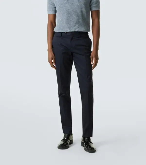 LARDINI Mid-rise Cotton Slim Pants - Blue