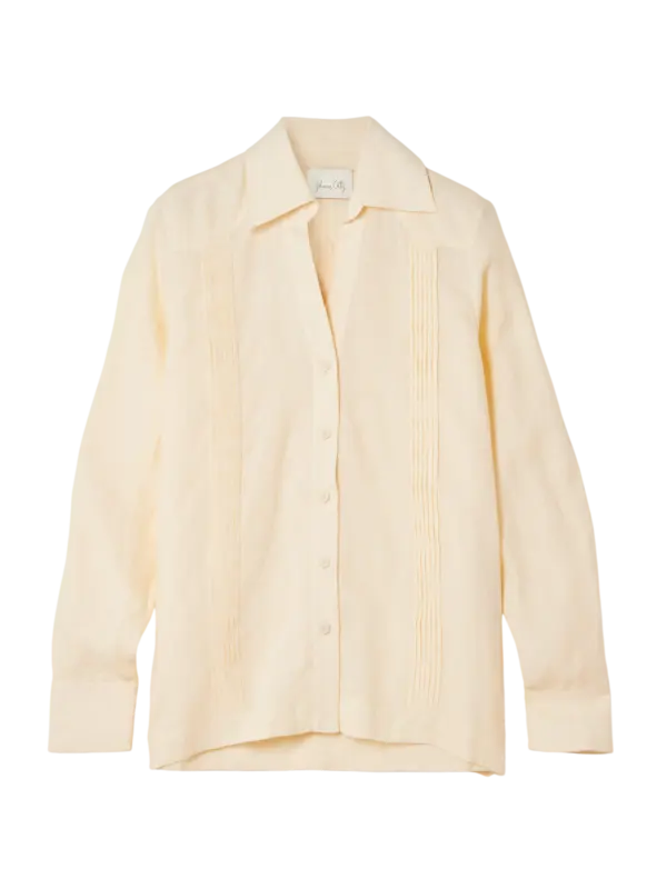 Johanna Ortiz Manly Guayabera Pintucked Organic Linen Shirt - Neutrals
