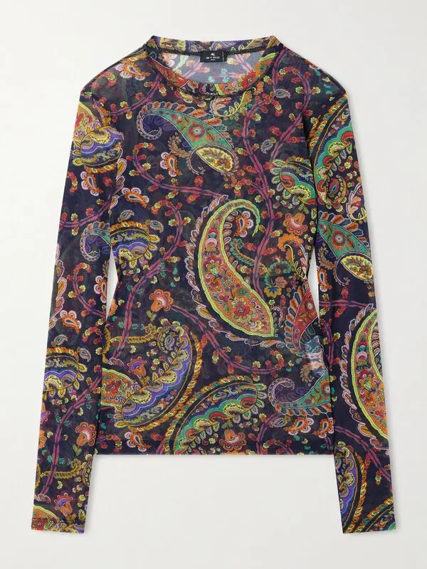 Etro Paisley-print Mesh Top - Blue