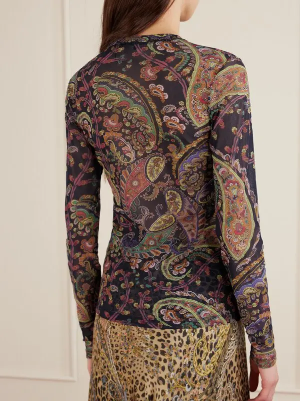Etro Paisley-print Mesh Top - Blue