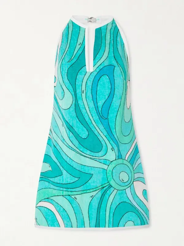 Emilio Pucci Printed Cotton-terry Halterneck Mini Dress - Blue