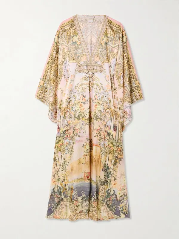 Camilla Crystal-embellished Printed Silk Kaftan