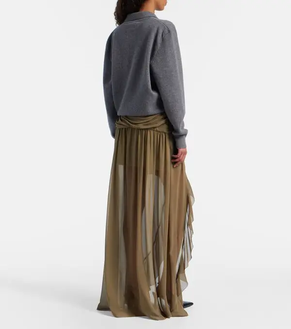 JACQUES WEI Asymmetric Draped Maxi Skirt - Green