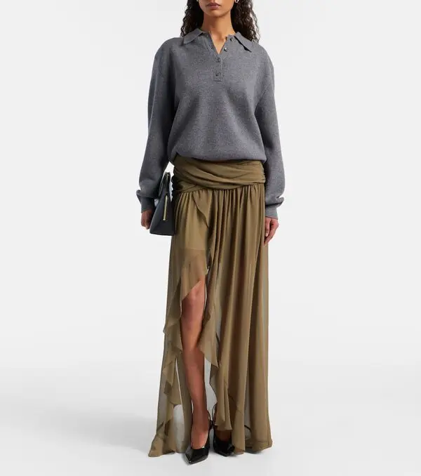 JACQUES WEI Asymmetric Draped Maxi Skirt - Green