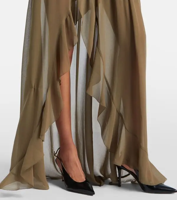 JACQUES WEI Asymmetric Draped Maxi Skirt - Green