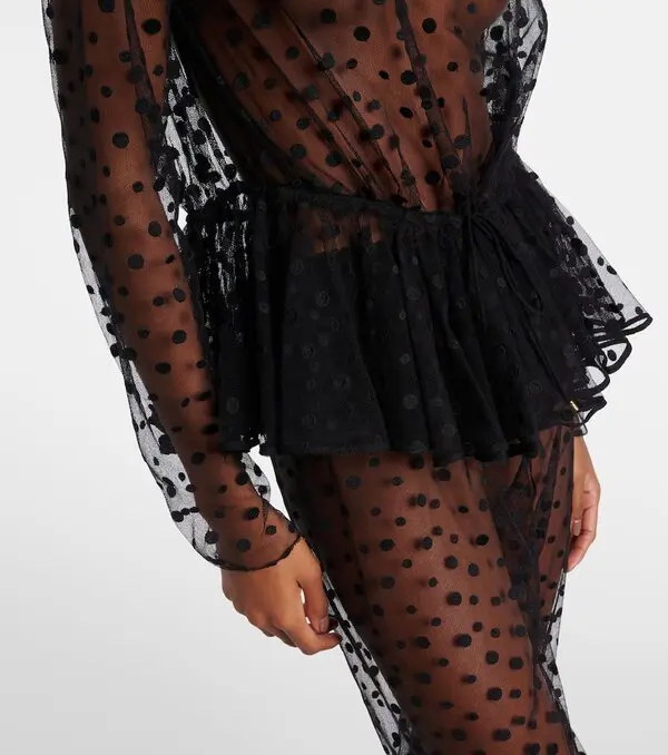 Chloé Polka-dot Peplum Cotton-blend Tulle Top
