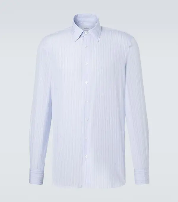 LARDINI Striped Cotton Poplin Shirt - Blue