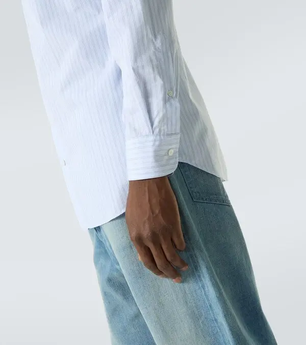 LARDINI Striped Cotton Poplin Shirt - Blue