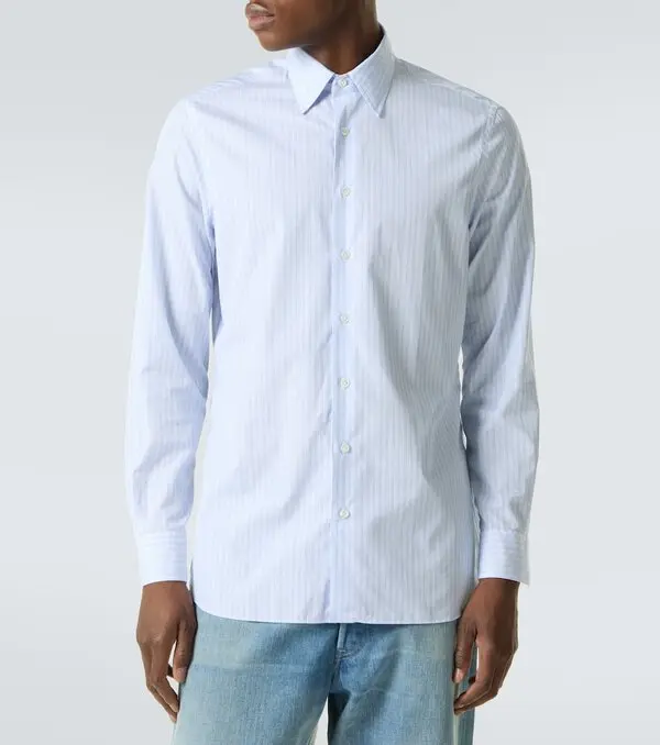 LARDINI Striped Cotton Poplin Shirt - Blue