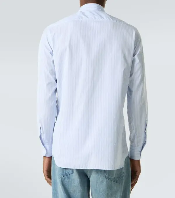 LARDINI Striped Cotton Poplin Shirt - Blue