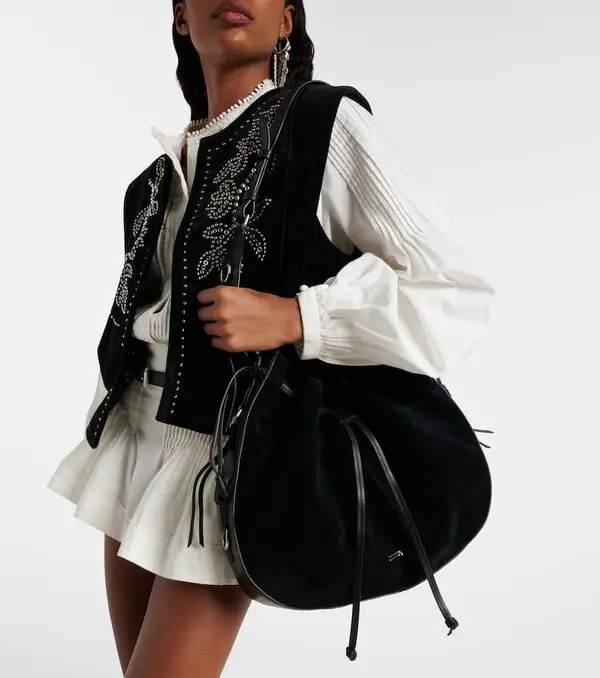 Isabel Marant Étoile Bolton Medium Suede Shoulder Bag - Black