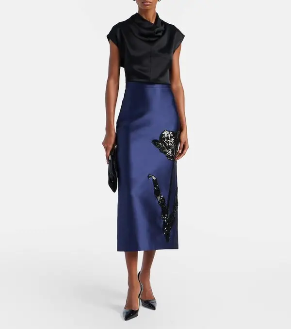 Erdem Sequined Twill Pencil Skirt