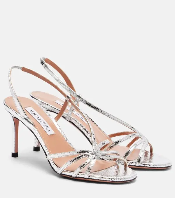 AQUAZZURA Talk To Me 75 Metallic Leather Sandals - Silver