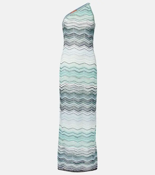 Missoni Zigzag One-shoulder Lamé Maxi Dress - Blue