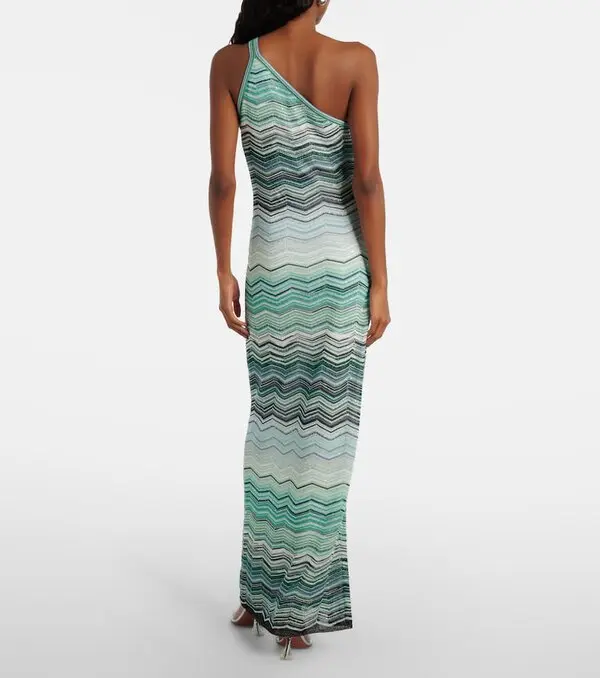 Missoni Zigzag One-shoulder Lamé Maxi Dress