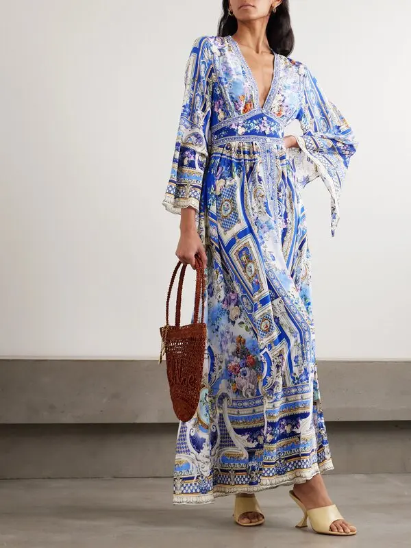 printed silk chiffon dress Secret Garden Print Silk Chiffon Dress ivory/multicolor