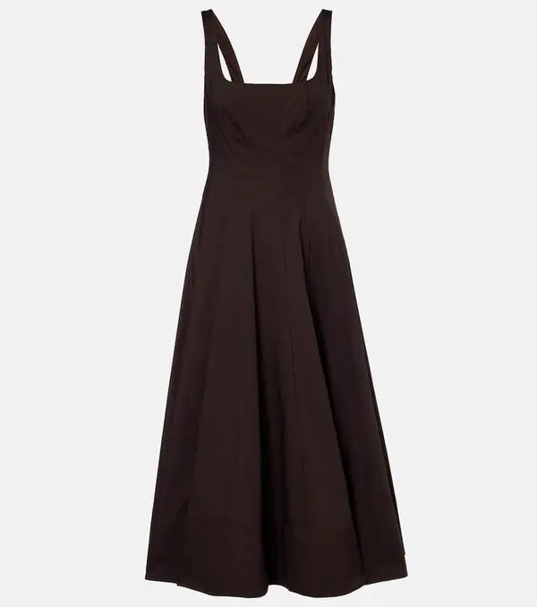 Staud Pleated Cotton Midi Dress - Brown