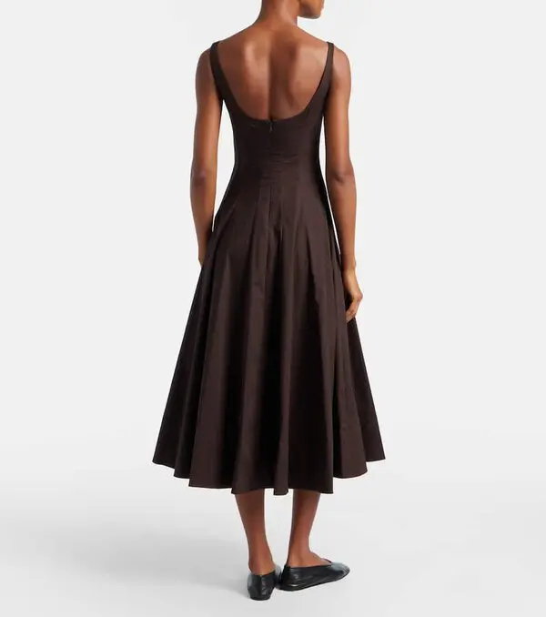Staud Pleated Cotton Midi Dress - Brown