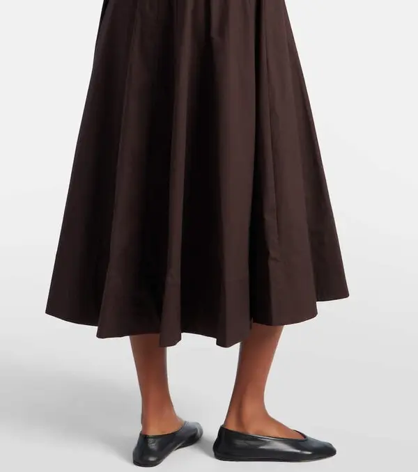 Staud Pleated Cotton Midi Dress - Brown