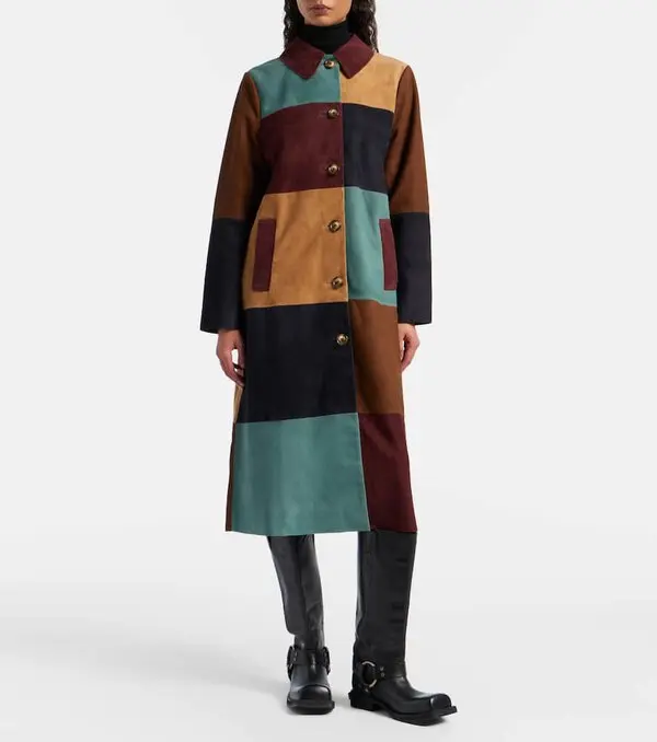 Rixo Patchwork Suede Coat - Multicoloured